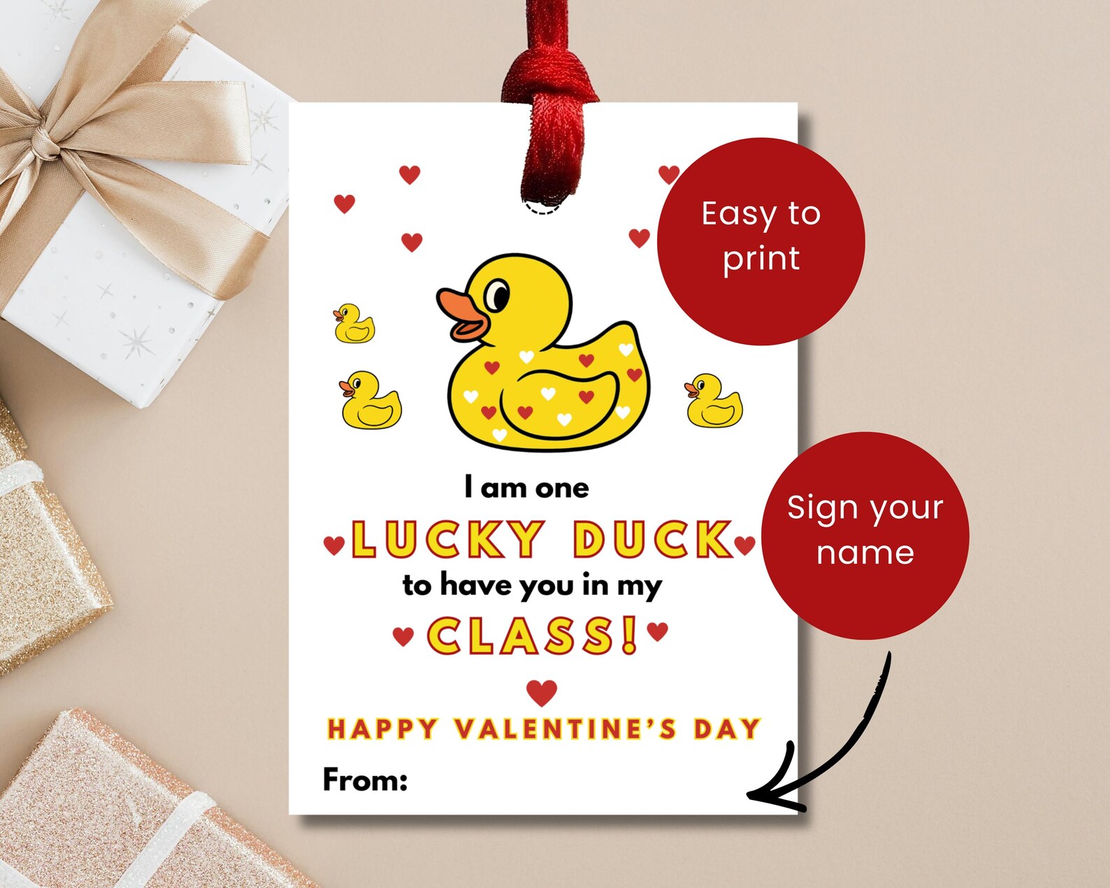 Rubber Ducks Gift Tags, Lucky Duck Non-candy Valentine, One Lucky Duck ...