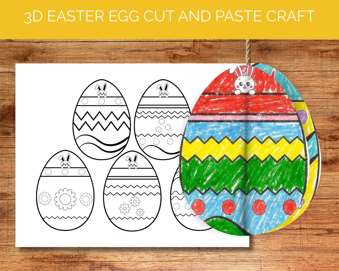 3D Easter Egg Craft, Easter Cut and Paste Craft, Printable Coloring ...