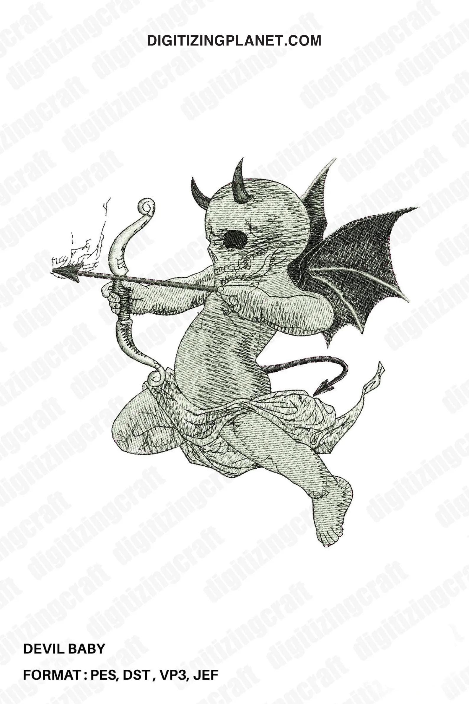 Devil Baby Embroidery Design,cupid,devil Cupid,satan,skull Design ...