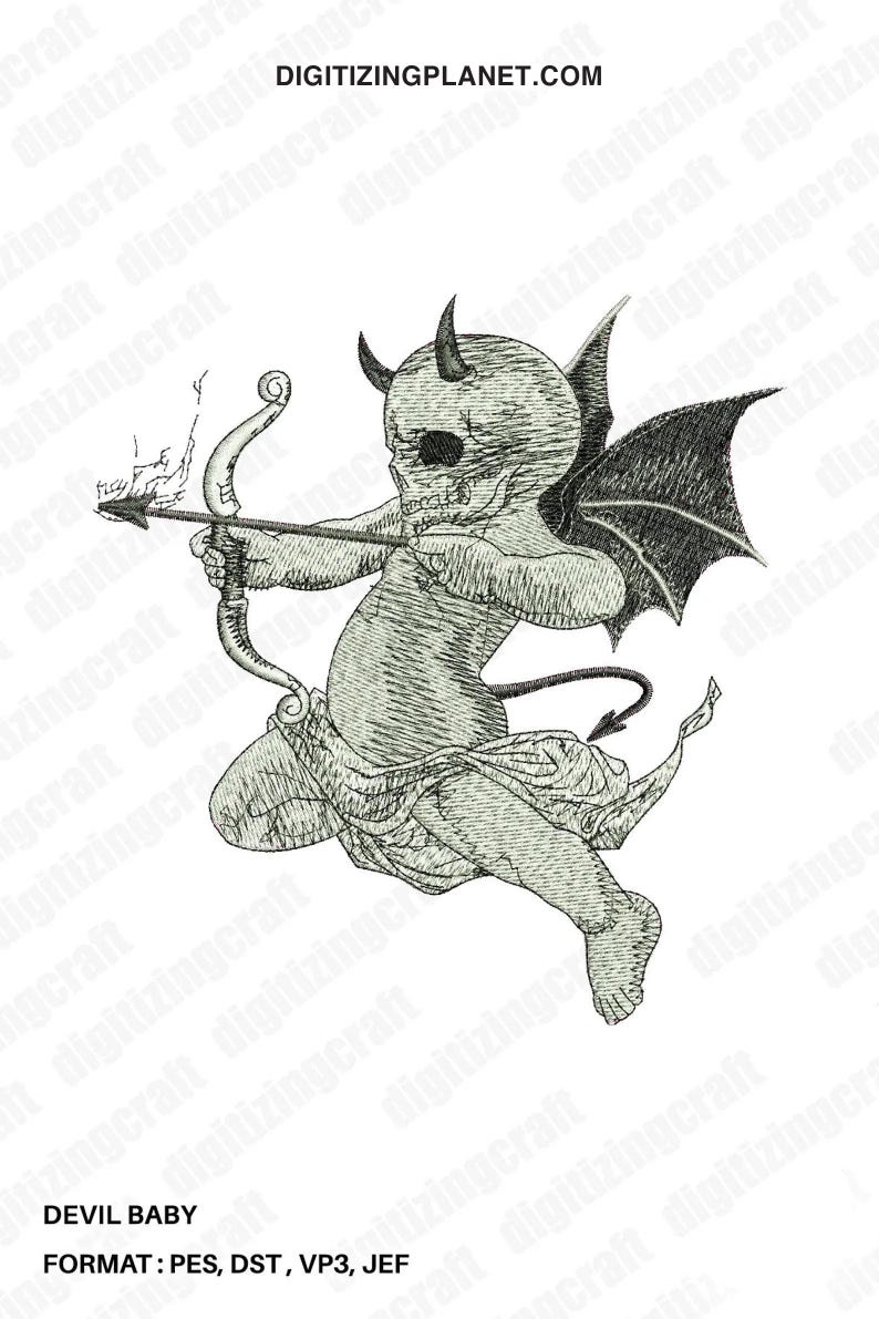 Devil Baby Embroidery Design,cupid,devil Cupid,satan,skull Design ...