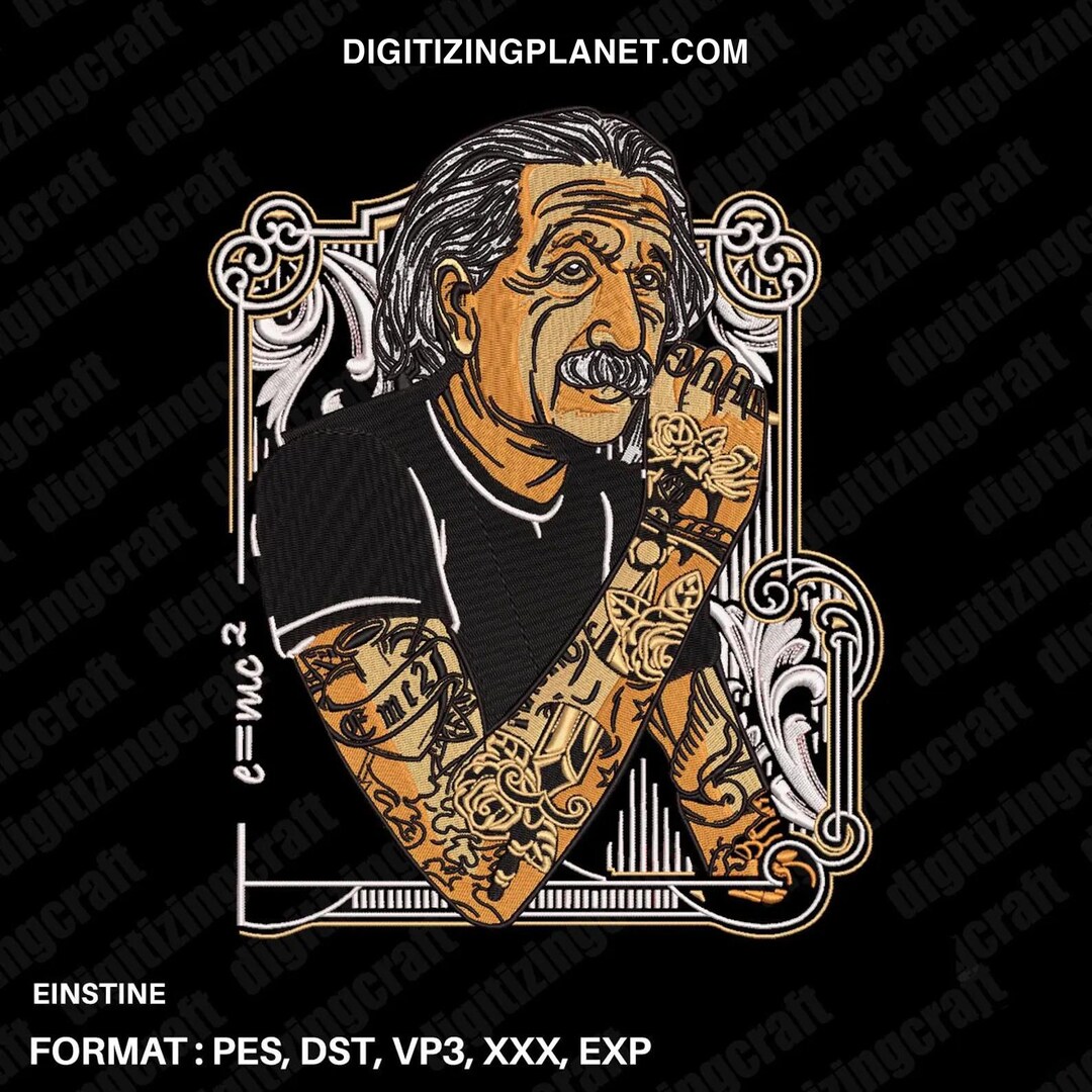 Albert Einstine Embroidery Design File, Tattooed Albert Einstein ...