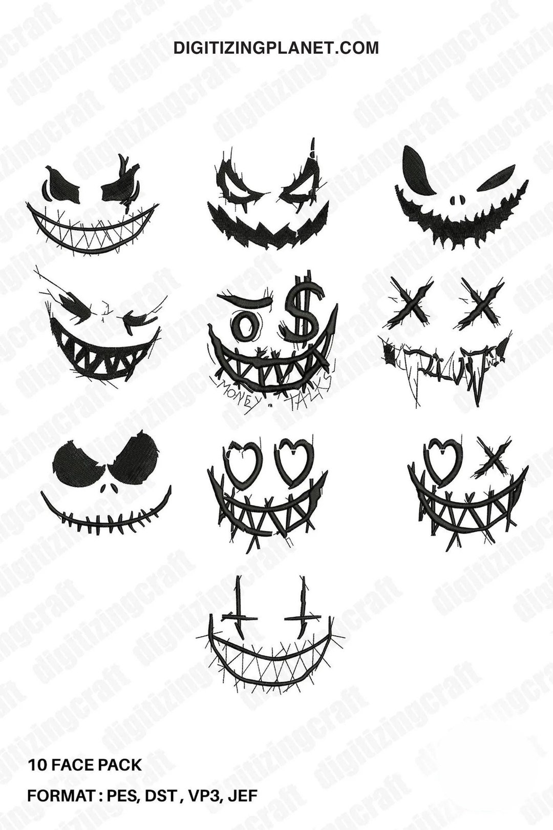 10 Face Expression Embroidery Design File,scary Expression Designs ...