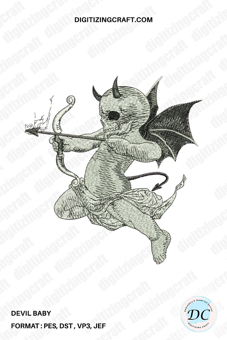 Devil Baby Embroidery Design,cupid,devil Cupid,satan,skull Design ...