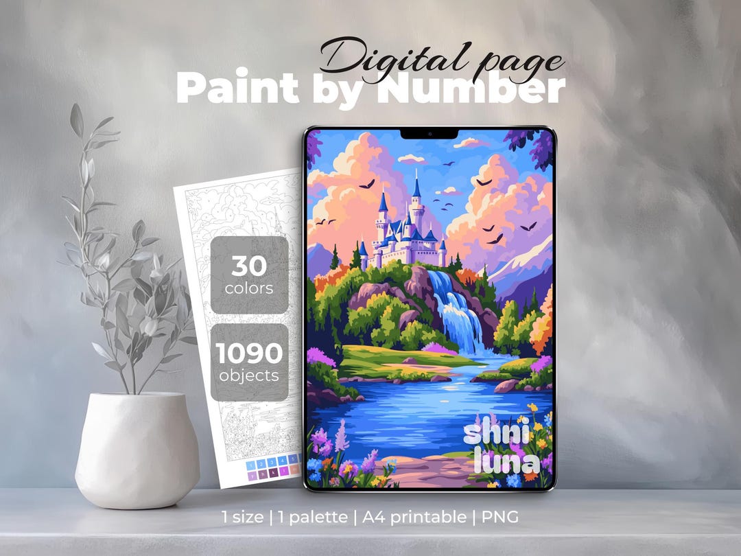 Fairy Castle Paint by Number | Fantasy Landscape Digital Coloring Page ...