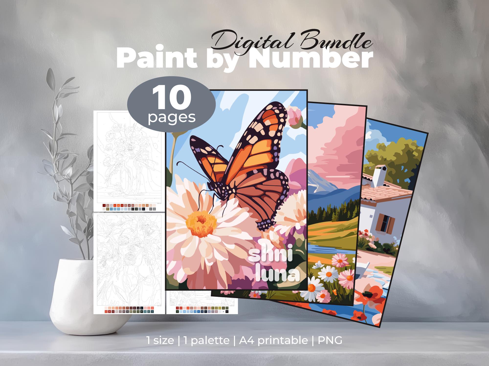 10 Paint by Number Coloring Pages for Adults | Digital Bundle for ...