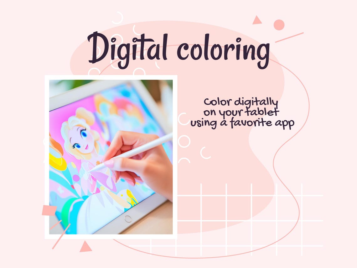 Digital Coloring Page for Adults and Teens “cartoon Princess ...