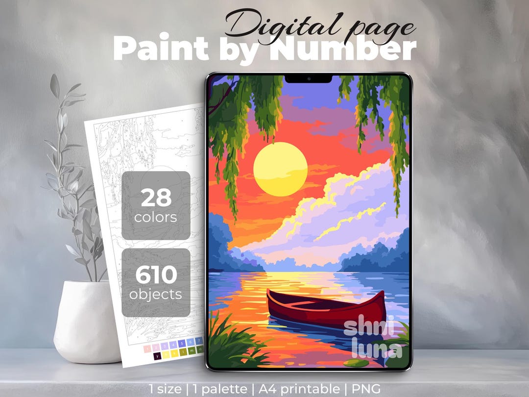 Digital Paint by Number for Adults | Color by Numbers Sunset Boat on ...