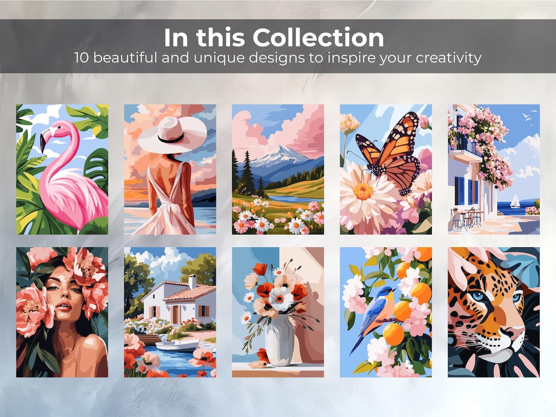 10 Paint by Number Coloring Pages for Adults | Digital Bundle for ...