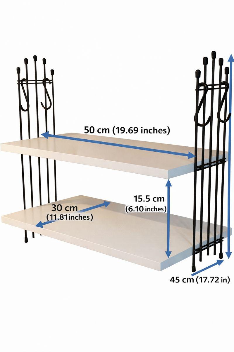 Modern Two Tier Coffee Machine Shelf With Hooks, White Kitchen Counter ...