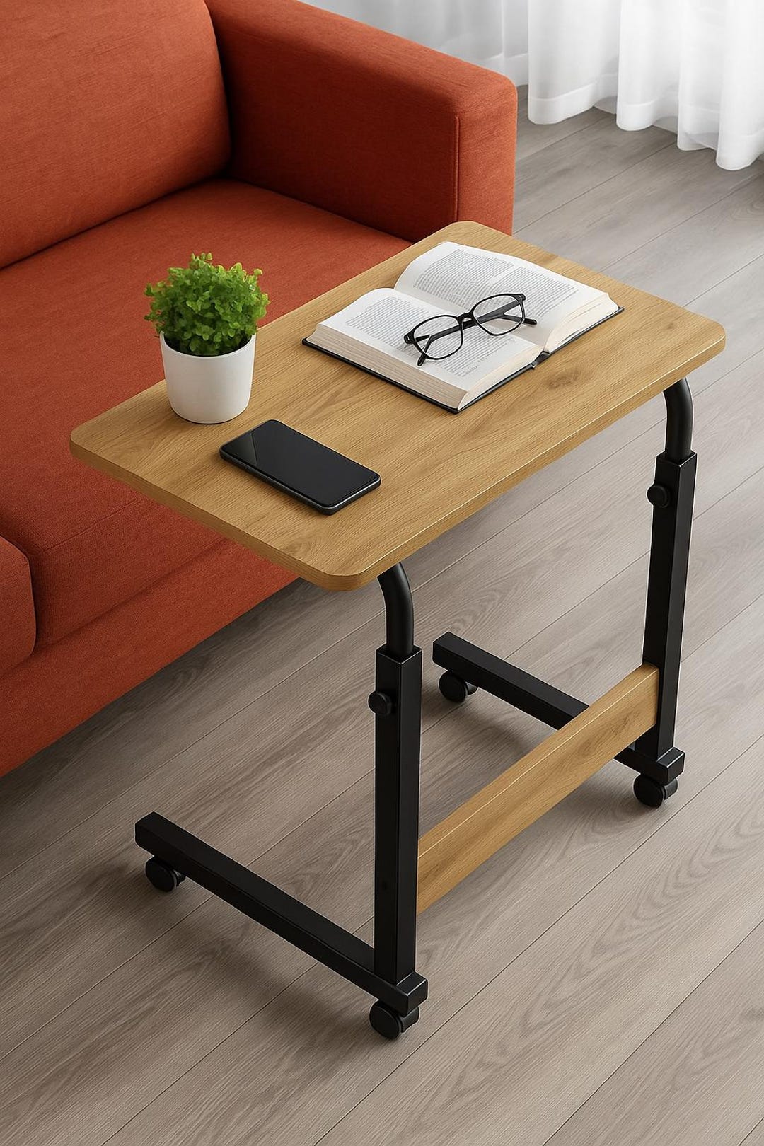 Minimalist Adjustable Laptop Table, C Shaped Sofa Side Desk, Industrial ...
