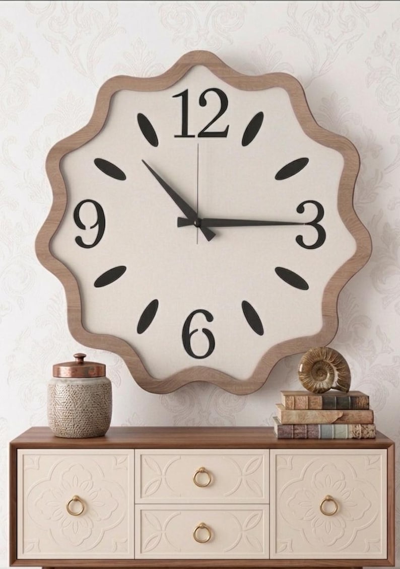Wavy Wall Clock, Wooden Wall Clock, Silent Sweep Clock, Modern Wall ...