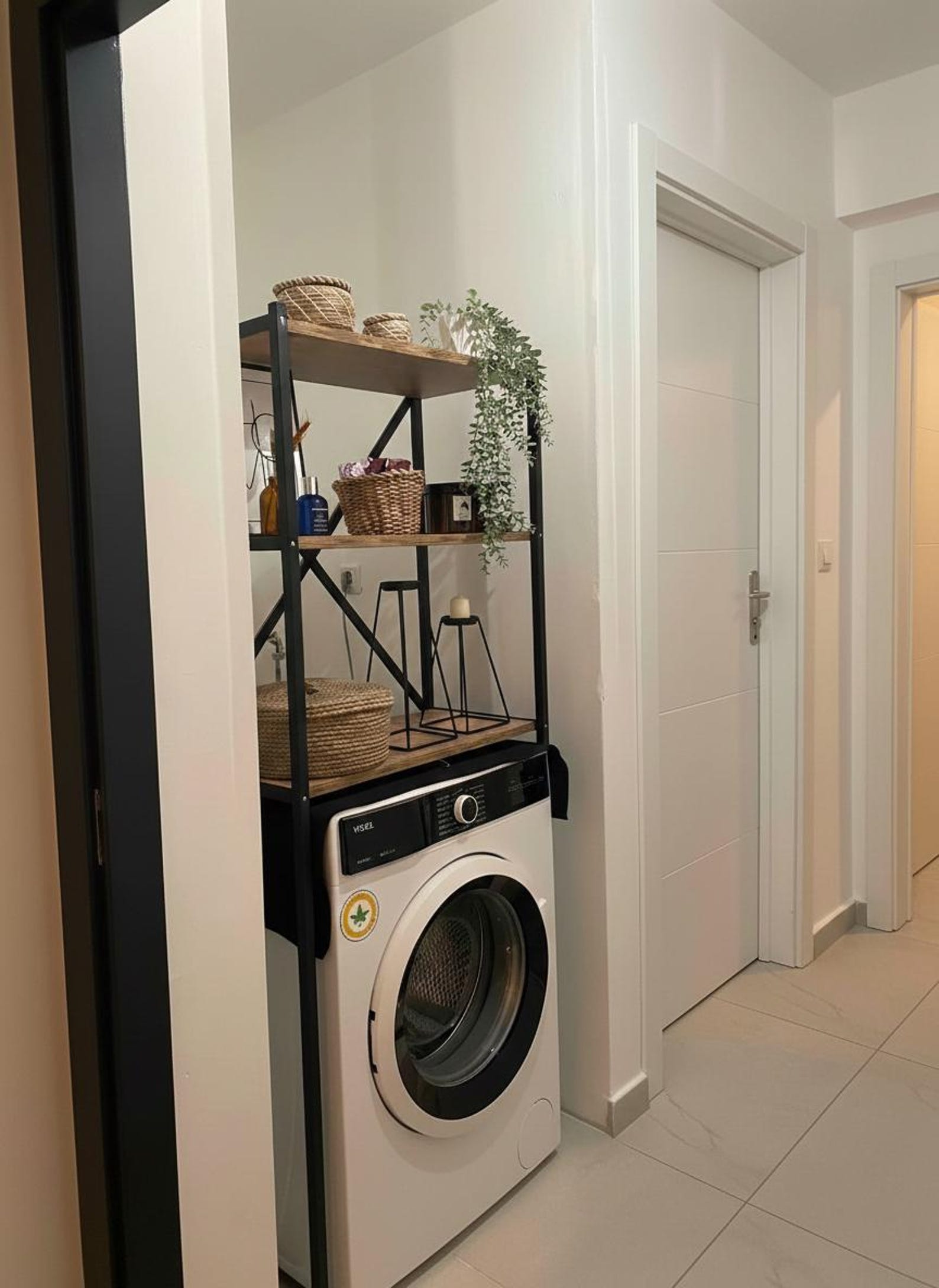Industrial Metal & Wood Laundry Room Shelf Unit, Bathroom Organizer ...