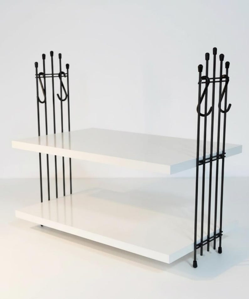 Modern Two Tier Coffee Machine Shelf With Hooks, White Kitchen Counter ...