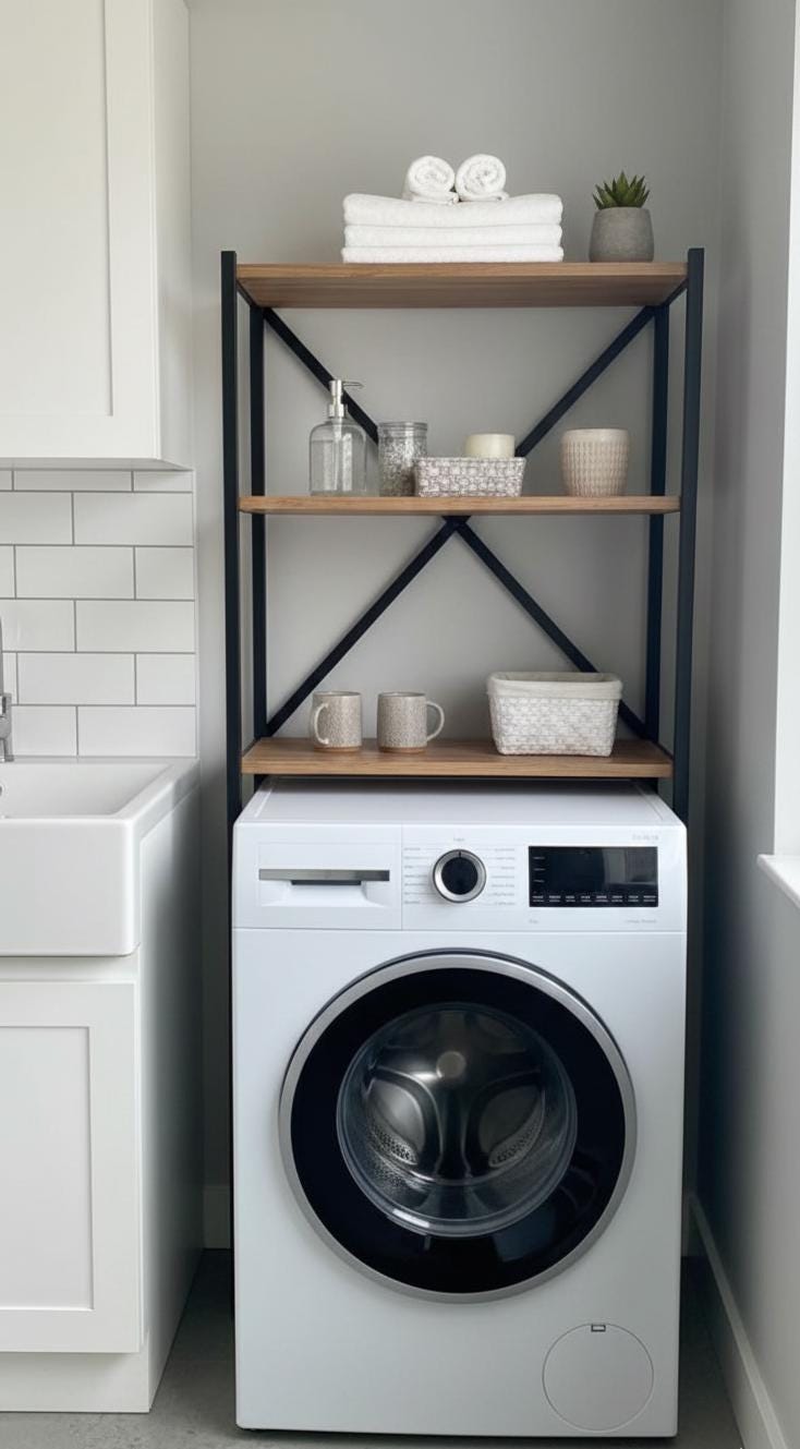 Industrial Metal & Wood Laundry Room Shelf Unit, Bathroom Organizer ...
