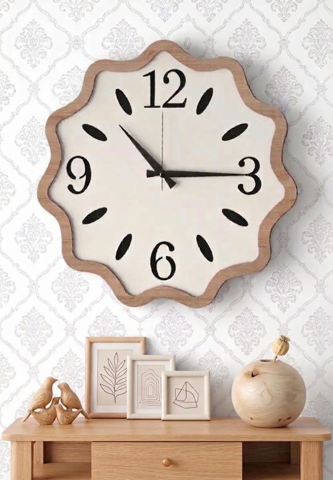 Wavy Wall Clock, Wooden Wall Clock, Silent Sweep Clock, Modern Wall ...