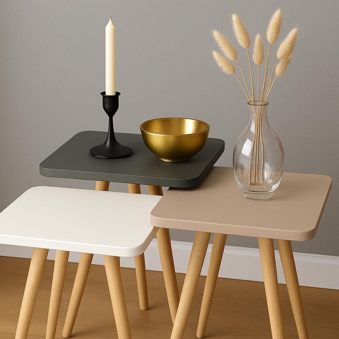 Modern Pastel Nesting Side Tables, Set of 3 Square Tables With Wooden ...