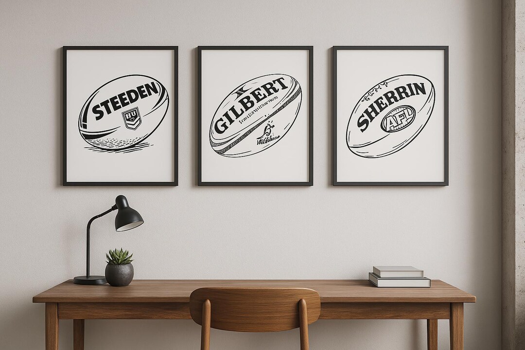 Sports Fan Wall Decor Set | AFL, NRL, Rugby Union Black & White Prints ...
