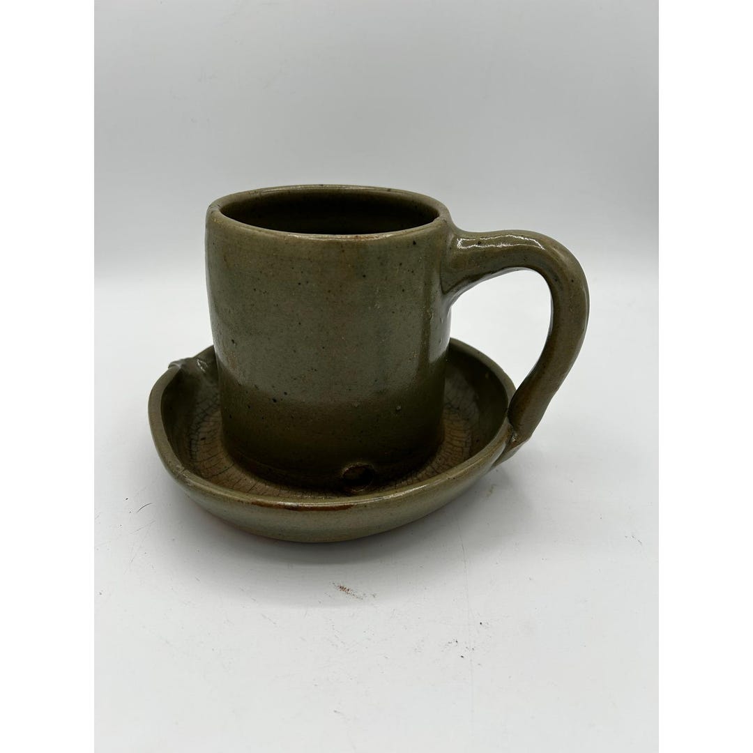 Handmade Bacon Cooker Signed Pottery Mug With Draining Saucer Unique ...