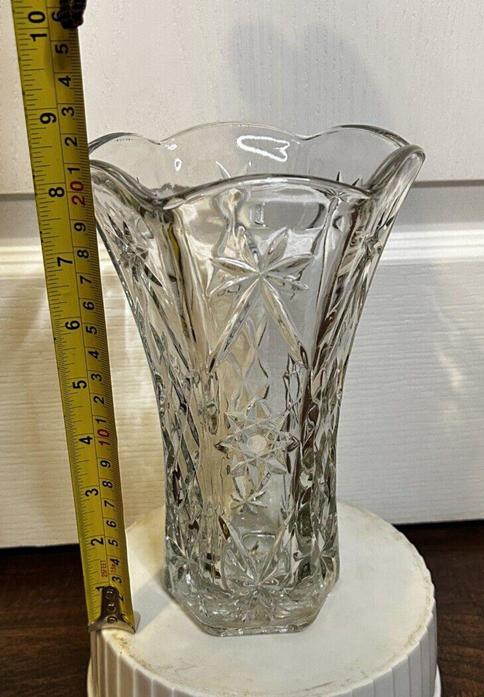Vintage 80s Crystal Star of David Flower Vase Wide Top Heavy Holiday ...