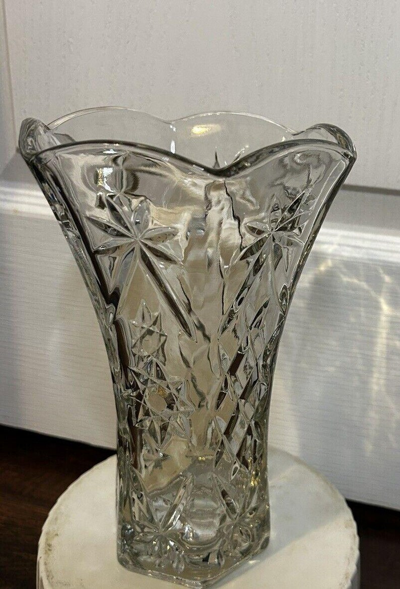 Vintage 80s Crystal Star of David Flower Vase Wide Top Heavy Holiday ...