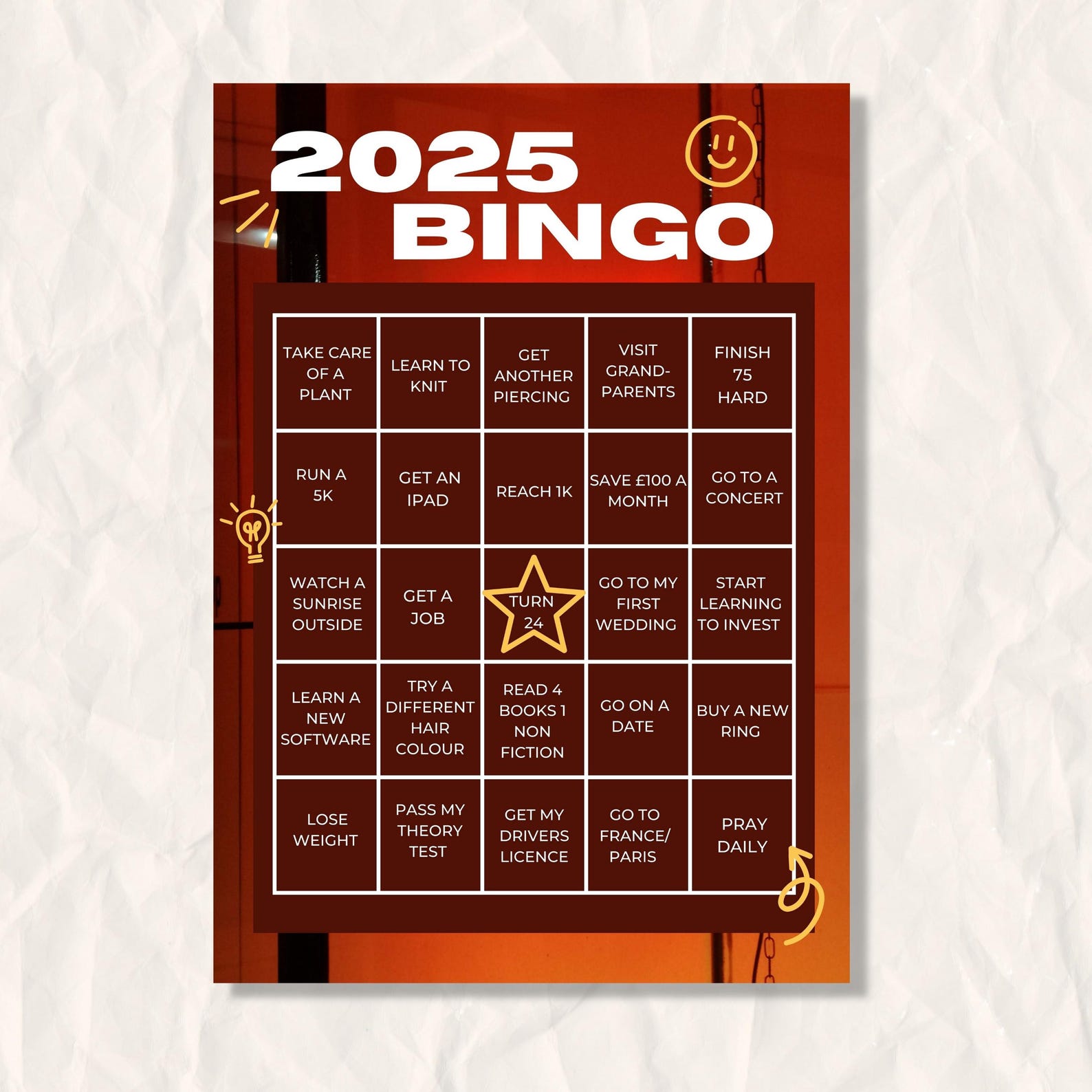 2025 Goal-setting Bingo Card - Fun & Editable Canva Template - Etsy
