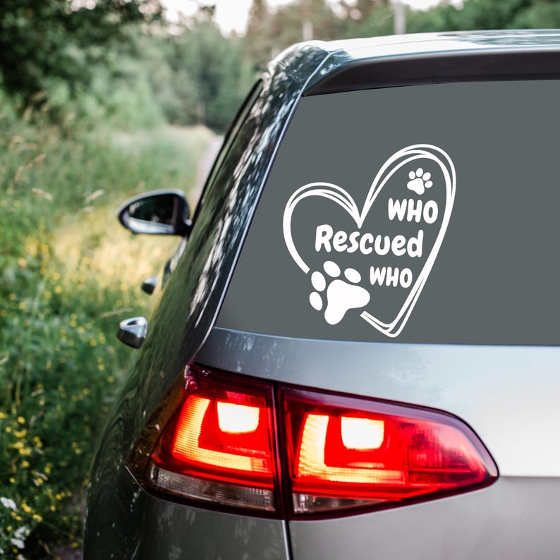 Who Rescued Who Vinyl Decal: Paw Print Heart for Car, Laptop - Etsy