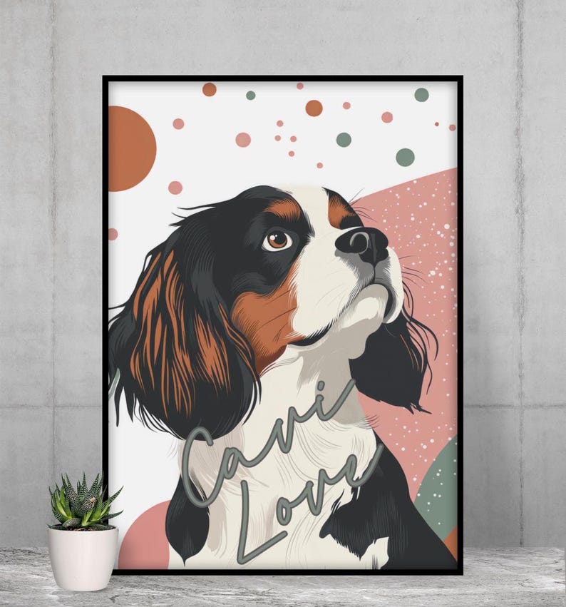 Cavi Love Cavalier King Charles Spaniel Art Print, Cavalier Lover Decor ...