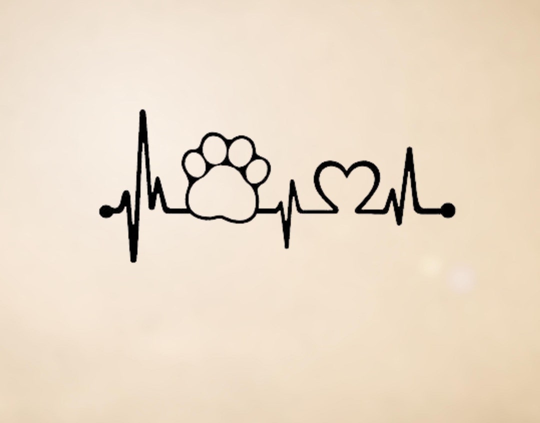 Heartbeat Line Paw Heart Vinyl Sticker Decal, Decal for Car, Laptop ...