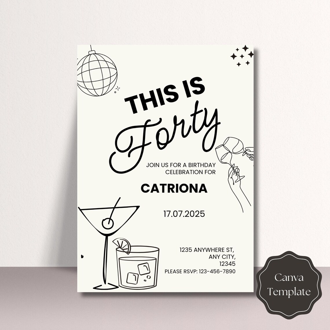 Editable 40th Birthday Invitation: Minimalist Sketch (digital Download ...