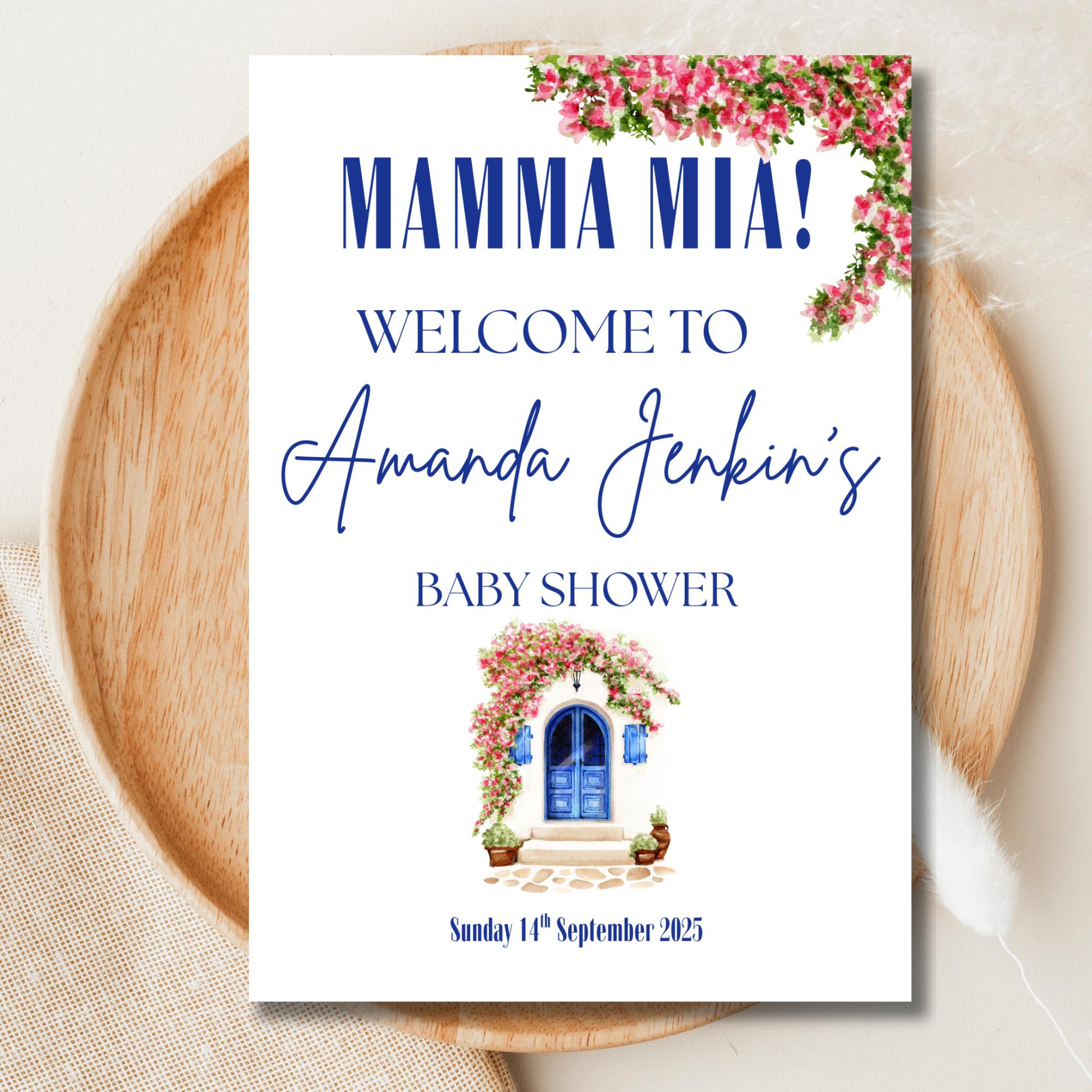 Editable Mamma Mia Baby Shower Welcome Sign: Greek Theme (digital ...