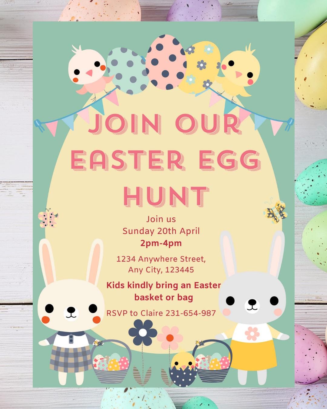 Editable Easter Egg Hunt Invite Easter Party Invitation Easter Bunny ...