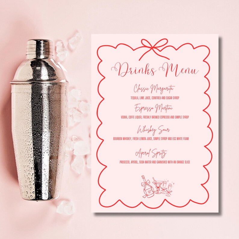 Red & Pink Cocktail Menu Template: Editable Bar Drinks (digital ...