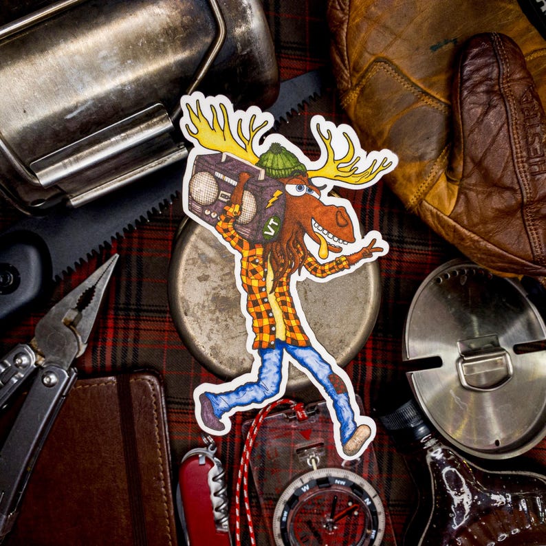 Groovy Moose Boombox Sticker - Hand Drawn Art - Adventurous Hippie Art ...