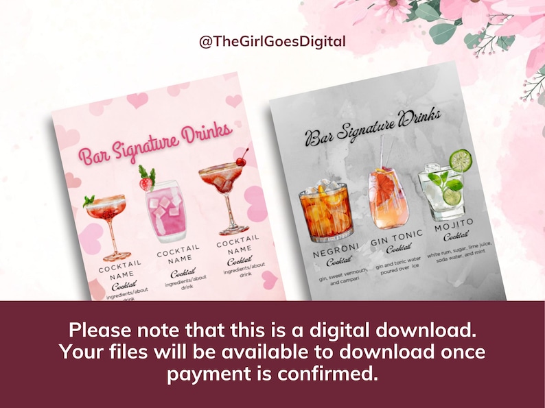 Editable Bar Menu Canva Template | Wedding Signature Drinks Sign - Etsy