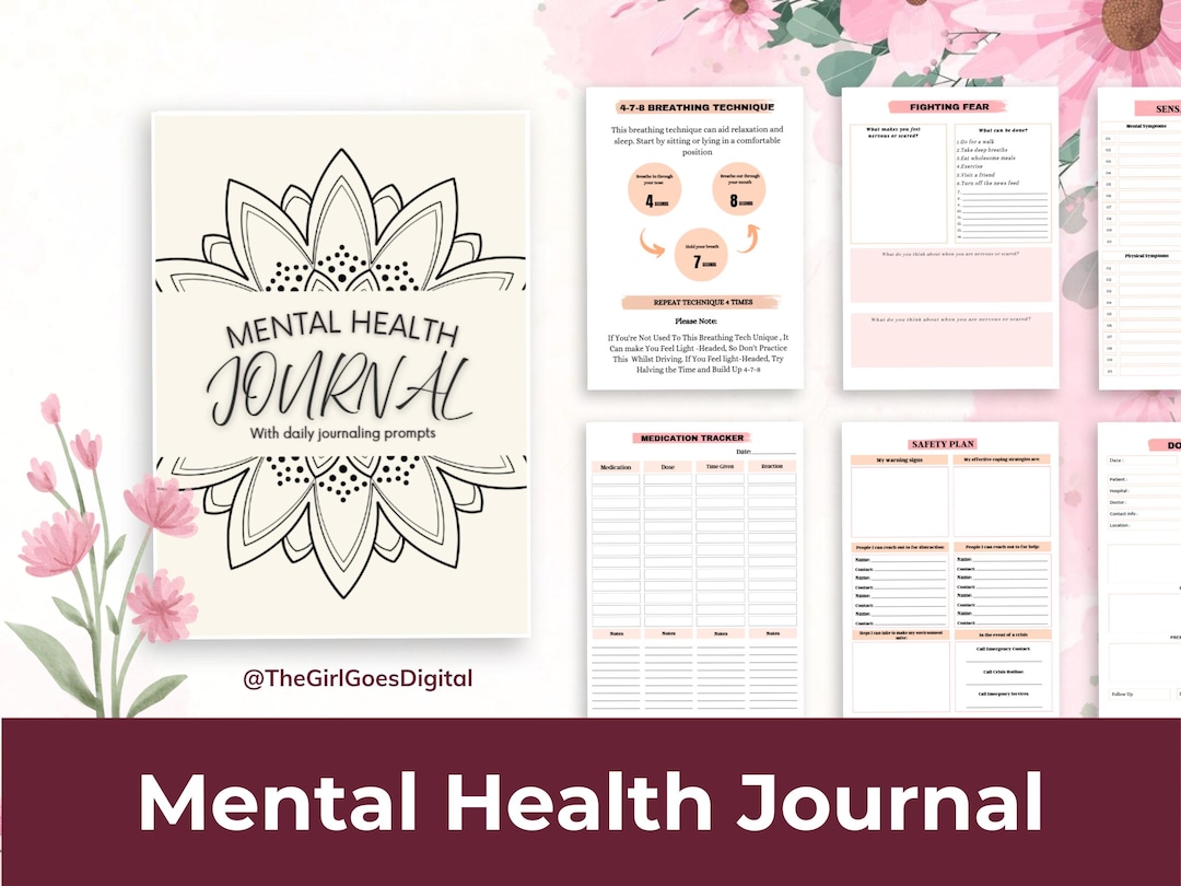 Digital Mental Health Journal Canva Template | Self Care Planner - Etsy