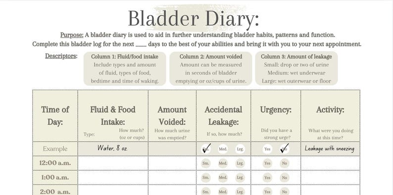 Bladder Diary (printable) *DIGITAL DOWNLOAD* - Etsy