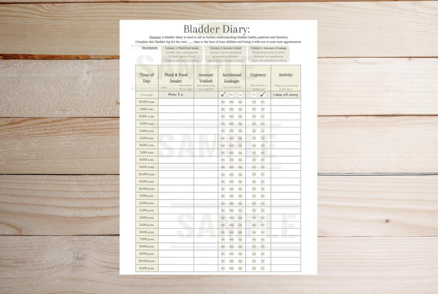 Bladder Diary (printable) *DIGITAL DOWNLOAD* - Etsy