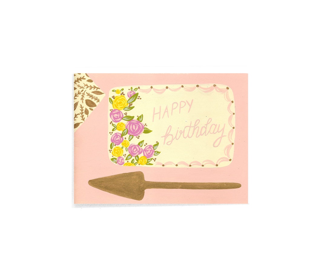 BIRTHDAY - Happy Birthday - Card - Note - Cake - Floral - Gold - Etsy