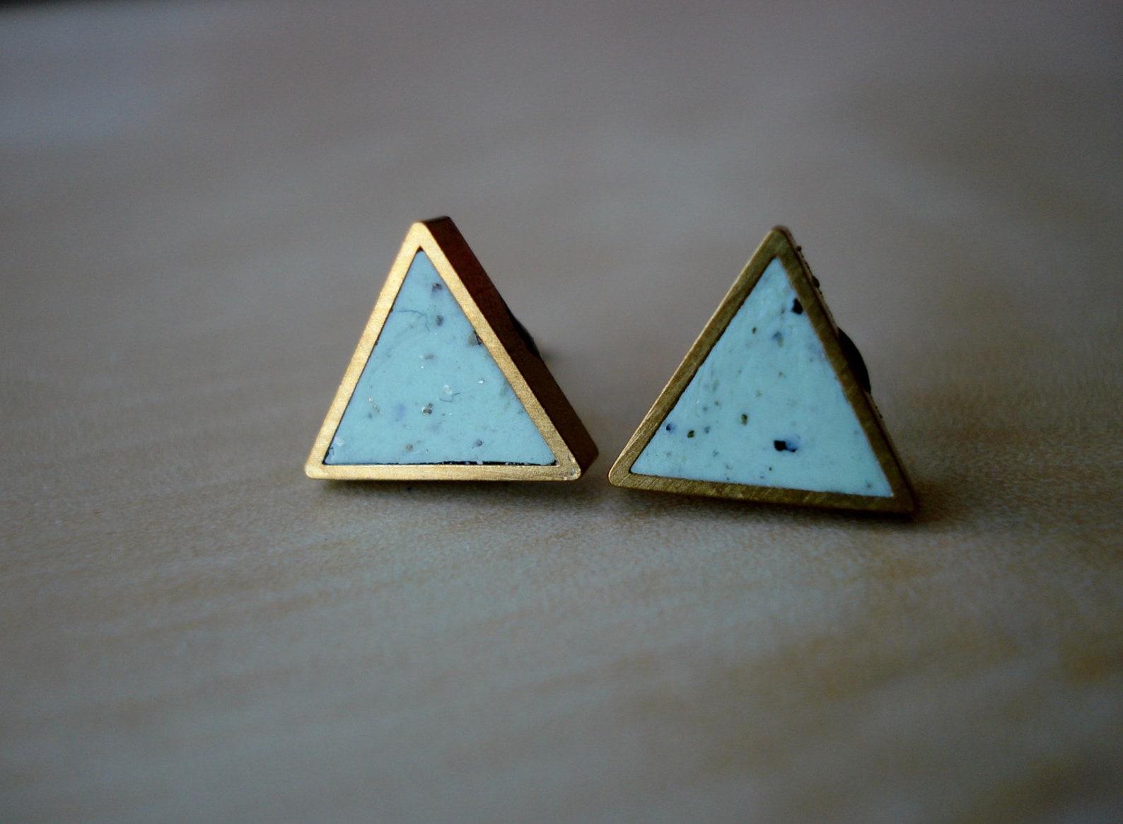 Mint Chip Small Brass Triangle Stud Earrings - Etsy