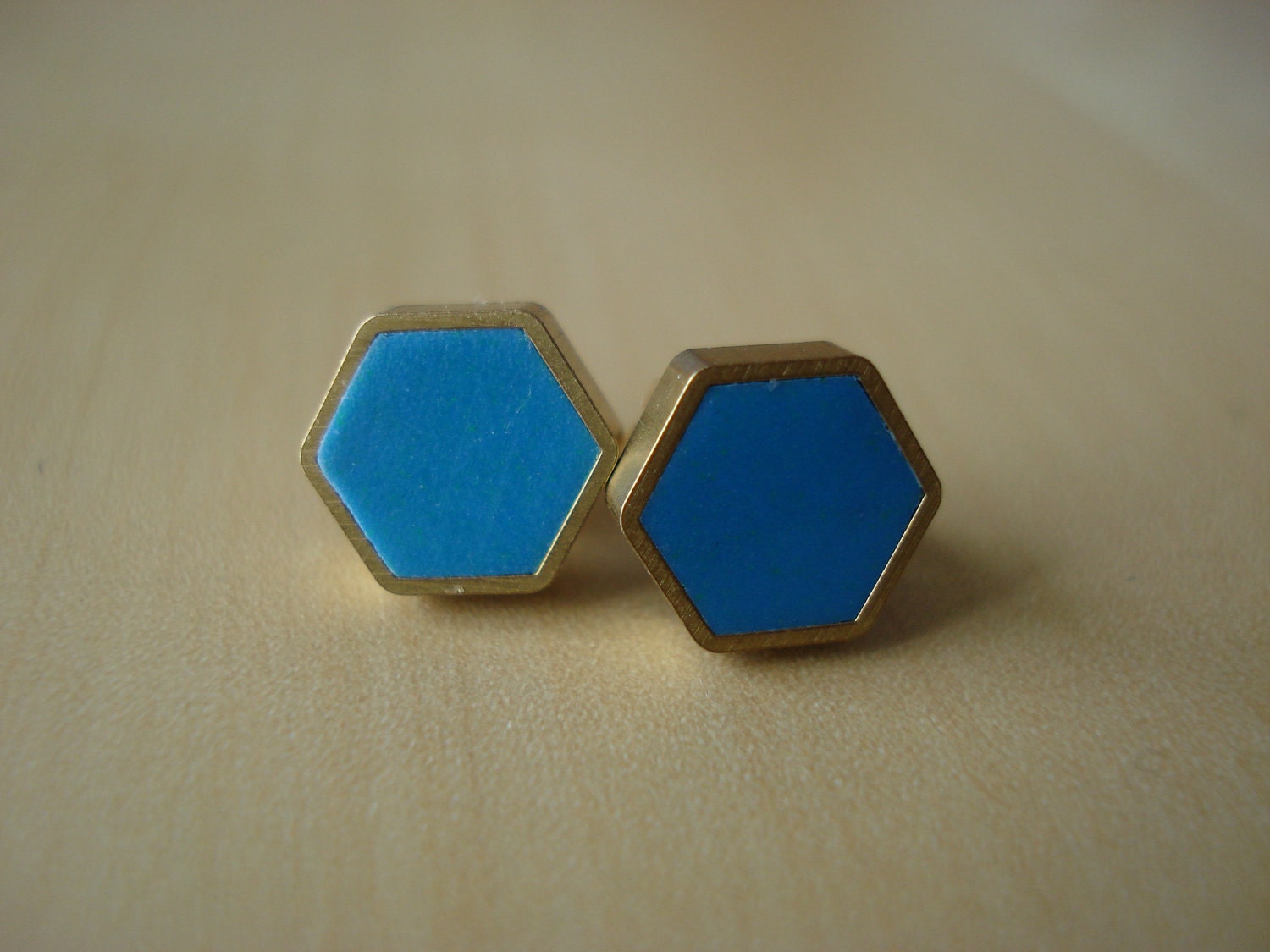 Turquoise Mini Brass Hexagon Stud Earrings - Etsy