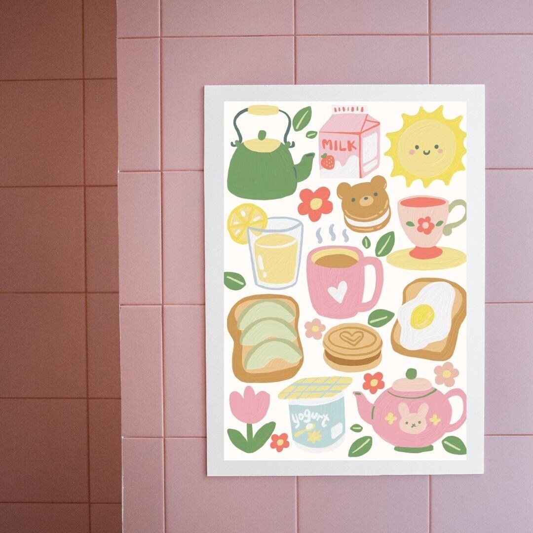 Cute Kitchen Cartoon Collage | Wall Art for Kitchen | Pink Girly Wall ...