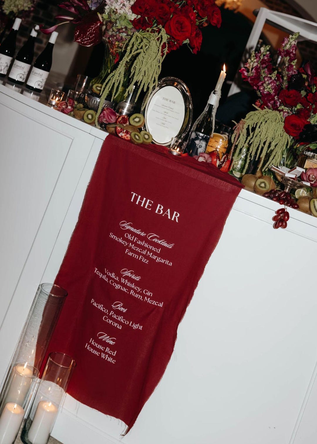 Burgundy Personalized Linen Bar Sign: Wedding Drink Menu, Colored Bar ...