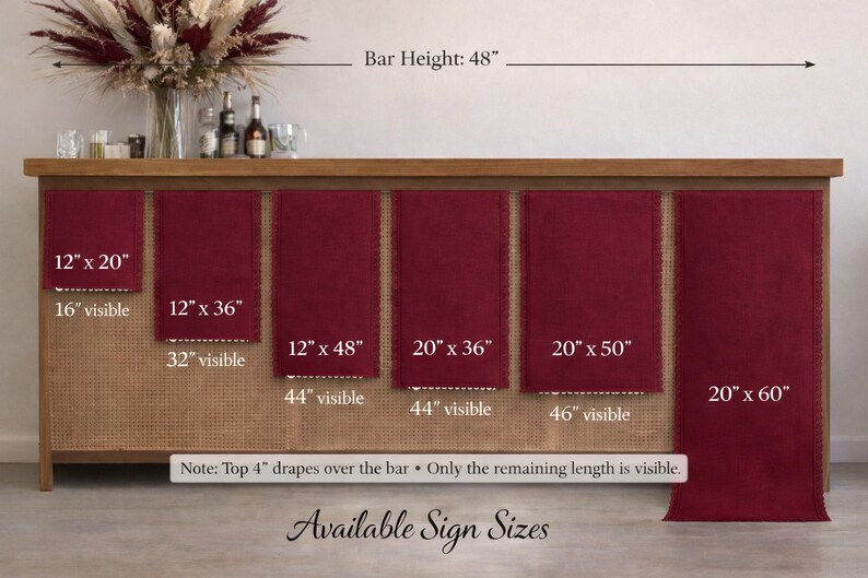 Burgundy Personalized Linen Bar Sign: Wedding Drink Menu, Colored Bar ...