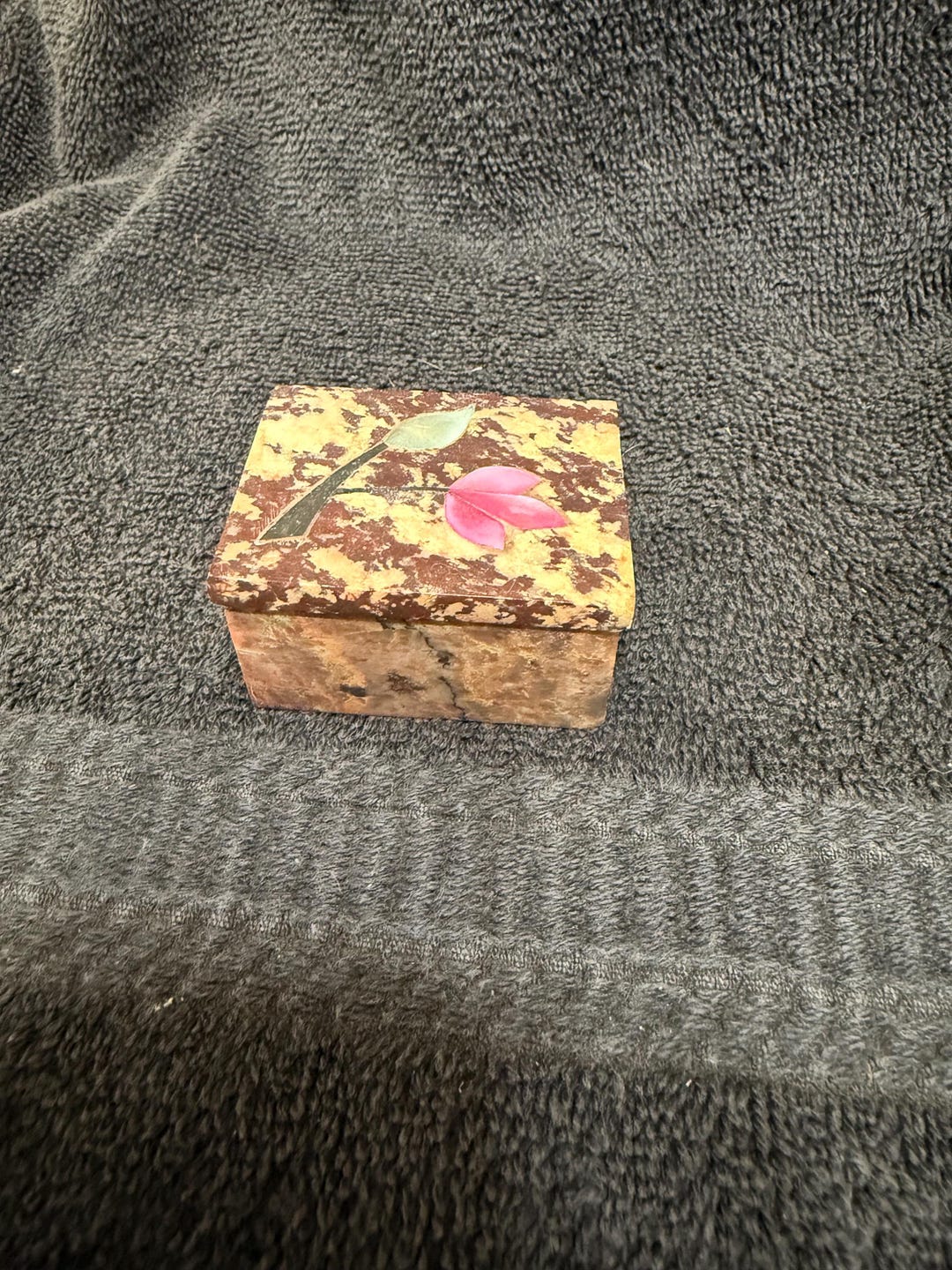Vintage Marble Soapstone Trinket Box With Enamel Inlay Flowers on Lid ...