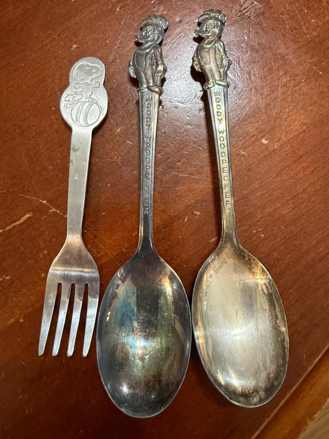 Vintage 1965 Stainless Steel Snoopy Fork & 2 Silver Plated Woody ...