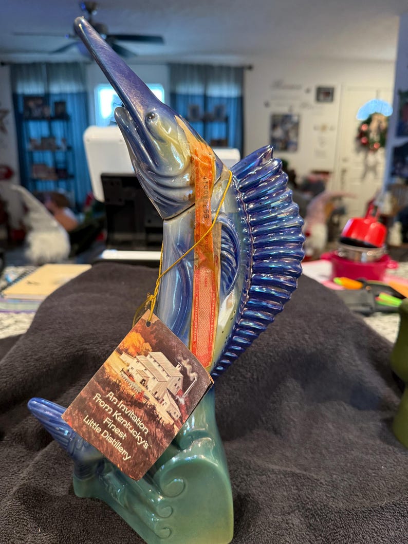 1970 Ezra Brooks Blue Marlin Decanter - Etsy