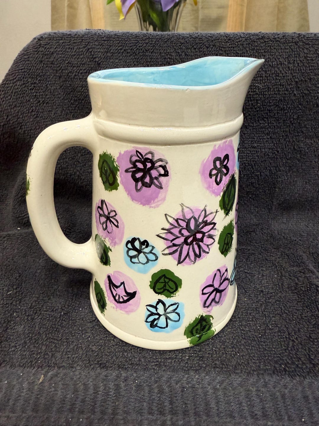 Vintage Ceramic Hand Painted Floral Pitcher - Etsy