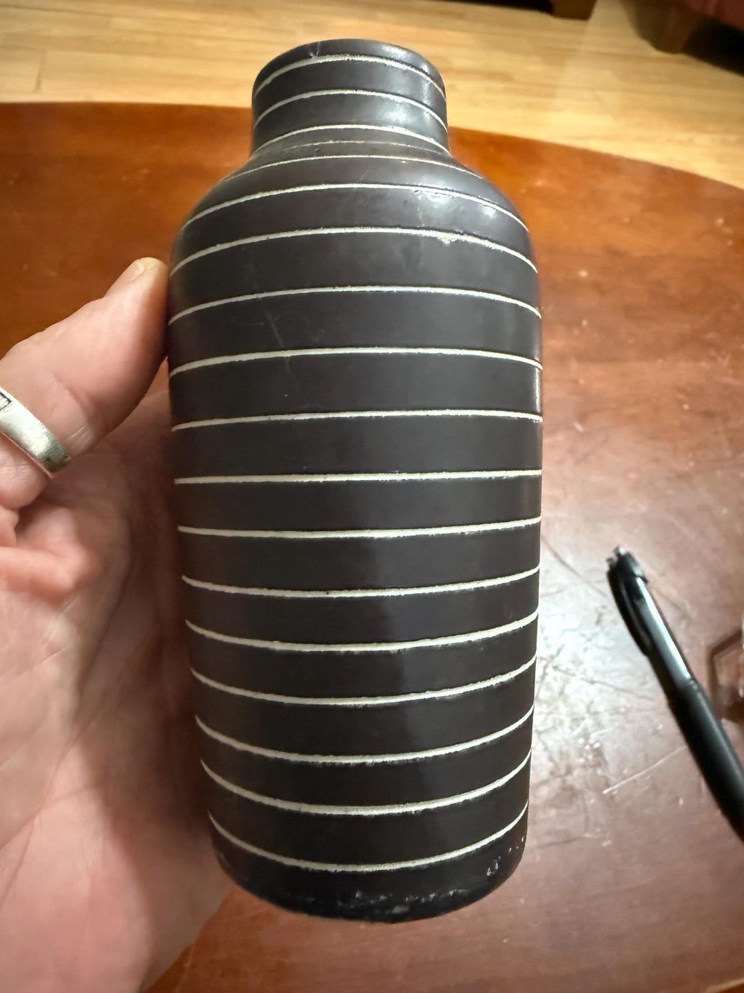 Vintage Small Brown/white Ring Pottery Vase - Etsy