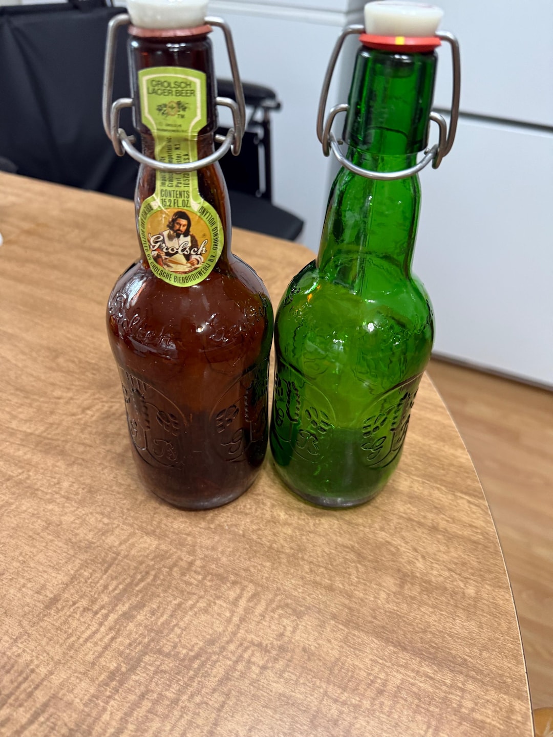 Vintage 2 Grolsch Beer Bottles Amber/green With Porcelain Ceramic ...