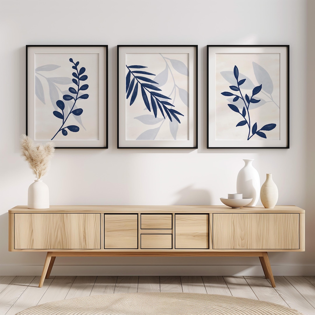 Indigo Botanical Art Triptych: Grandmillennial Cottagecore Prints, 3 ...